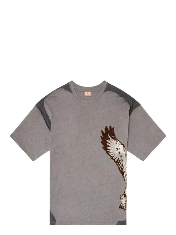 DIESEL T-boxt-peeloff Eagle-print Panelled T-shirt - Grey