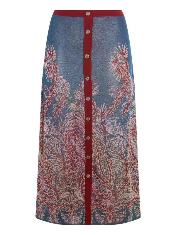 Etro Paisley-jacquard Button-front Skirt - Blue