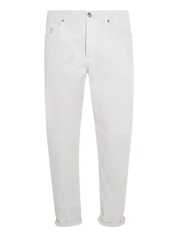 Brunello Cucinelli Logo-patch Tapered Trousers - White
