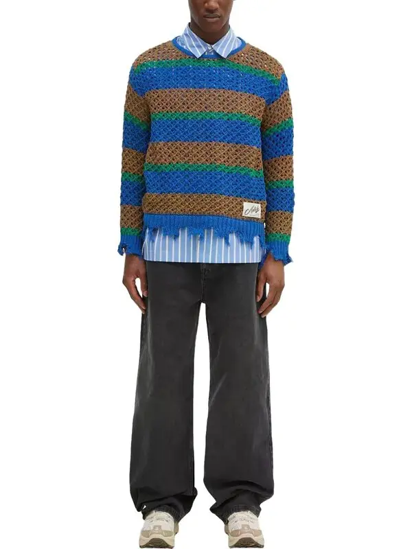 Andersson Bell Striped Frayed-hem Jumper - Blue
