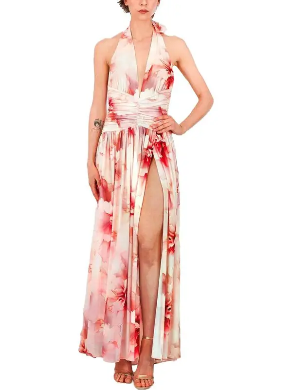 BABYLONE PARIS Halterneck Floral-print Maxi Dress - Red