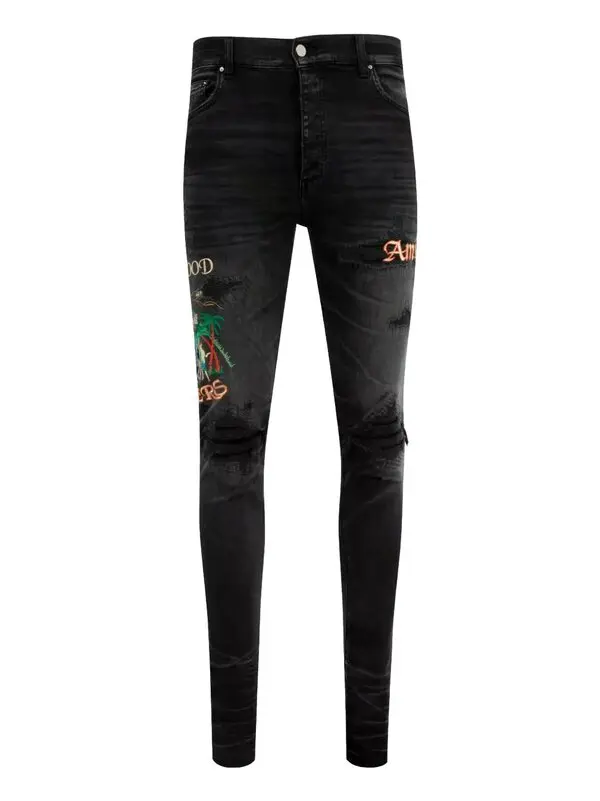 Amiri Sinners Embroidered Skinny Jeans - Black