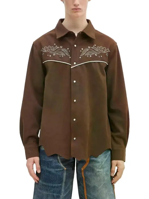 Andersson Bell Embroidered Yoke Shirt - Brown