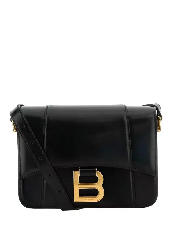 Balenciaga Hourglass Flap Bag Leather Bag - Black