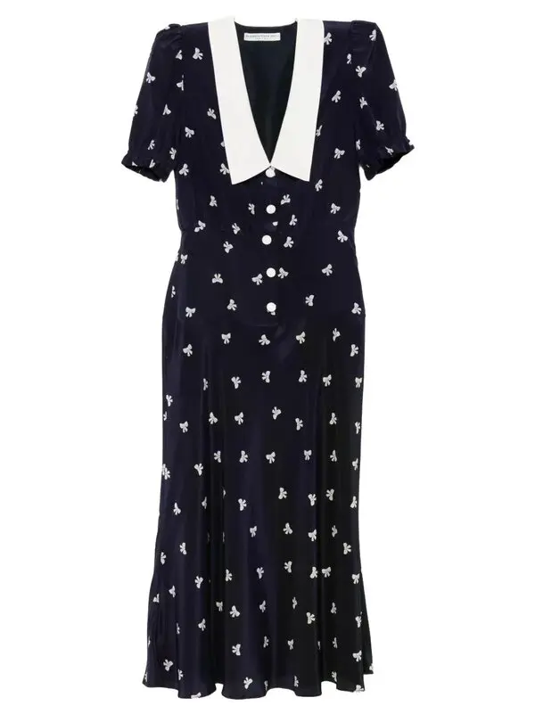 Alessandra Rich Bow-print Midi Dress - Blue