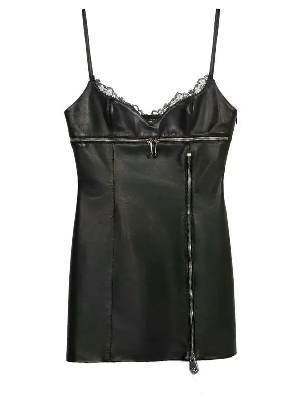 Blumarine Lace-trimmed Leather Dress - Black