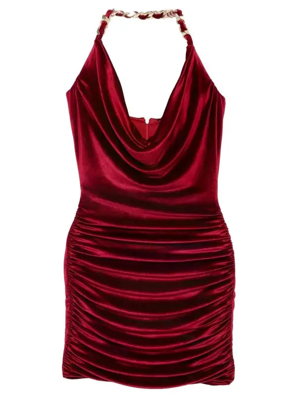 Balmain Chain-detail Velvet Mini Dress - Red