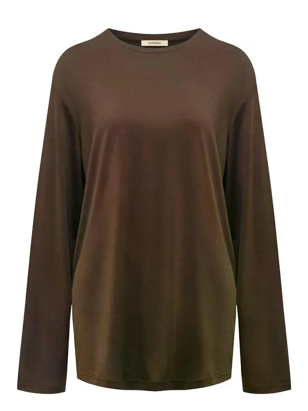 12 STOREEZ Long-sleeve Silk T-shirt - Brown