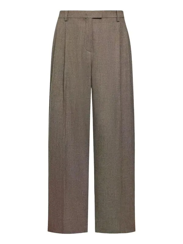 12 STOREEZ Drago Pleated Wide-leg Trousers - Brown