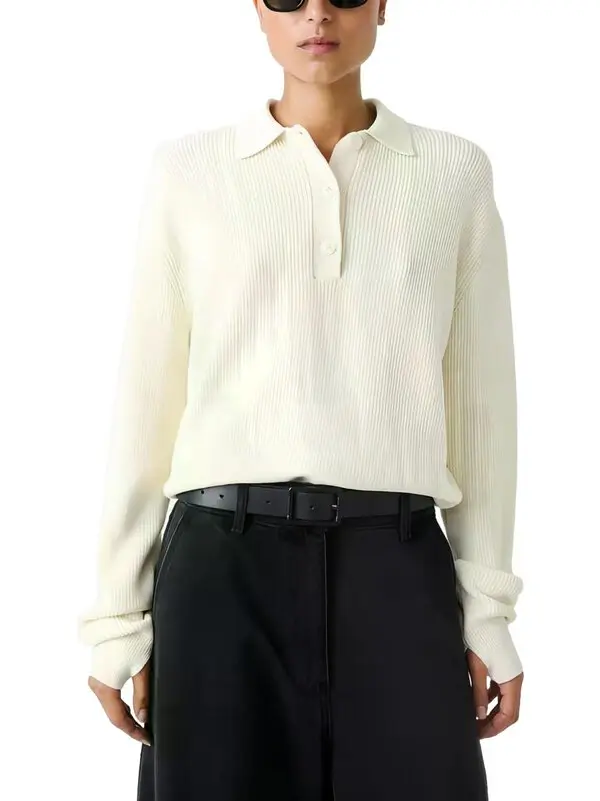 Studio Nicholson Ribbed Knit Polo Top - Neutrals