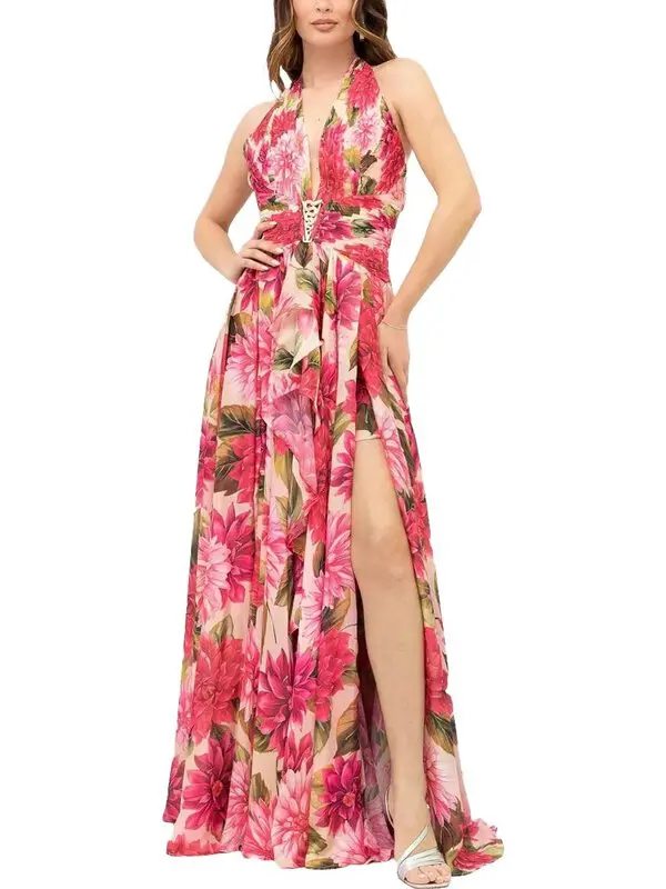 BABYLONE PARIS Floral-print Halter-neck Dress - Pink