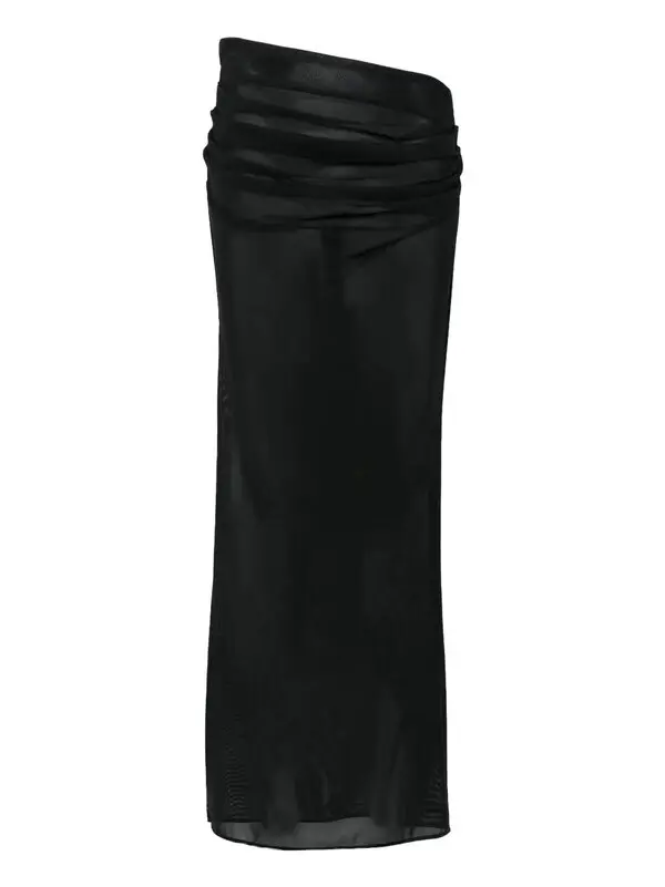 Alex Perry Tucked Column Draped Mesh Midi Skirt - Black
