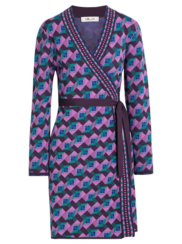 Diane Von Furstenberg Edwina Intarsia-knit Mini Wrap Dress - Violet