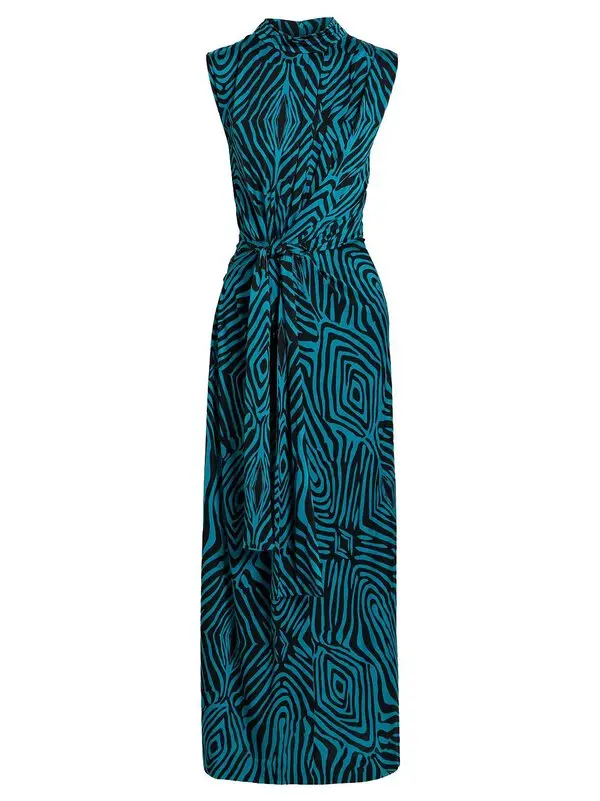 Diane Von Furstenberg Geri Draped Zebra-print Jersey Maxi Dress - Teal
