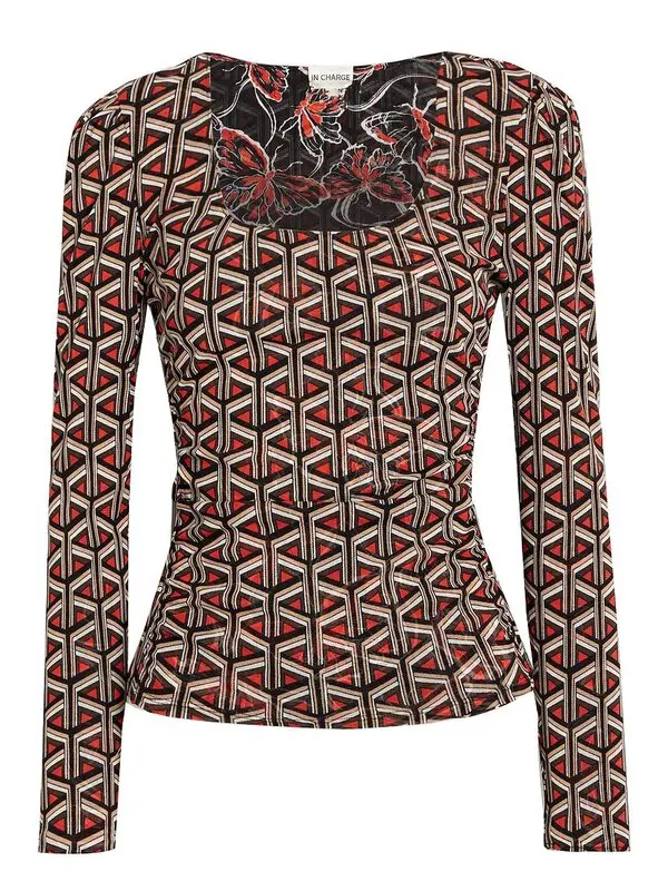 Diane Von Furstenberg Ali Reversible Printed Stretch-mesh Top - Tomato Red