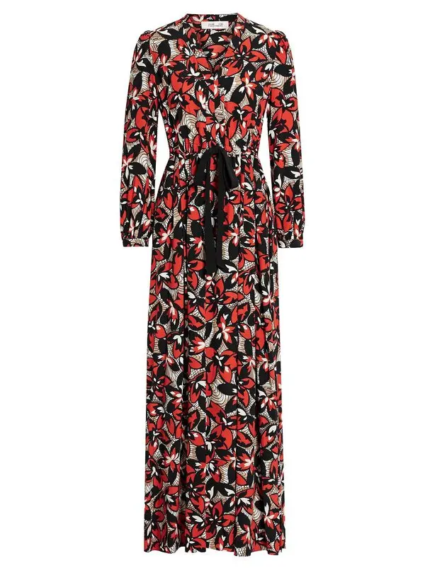 Diane Von Furstenberg Lilo Pleated Printed Crepe Maxi Dress - Orange
