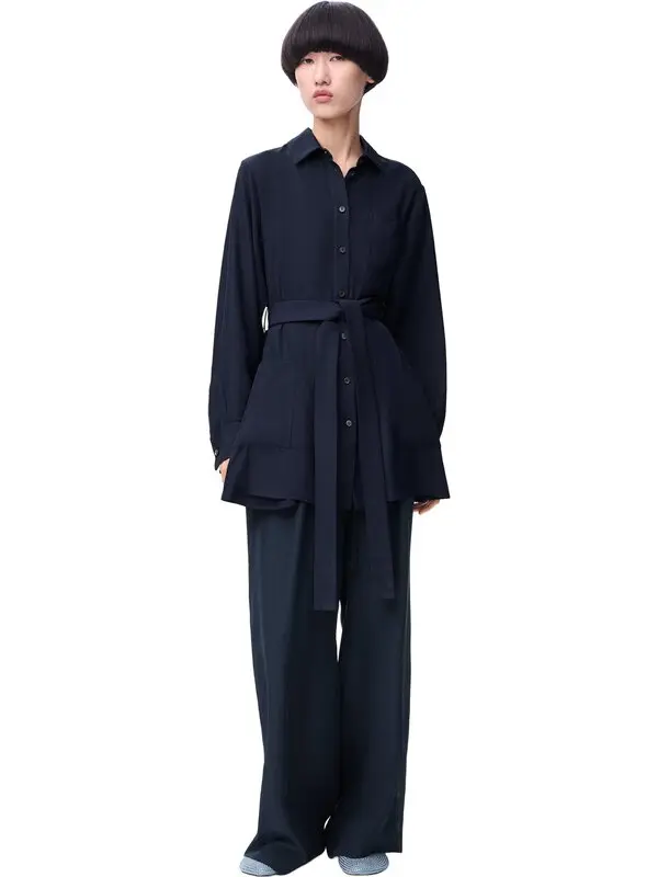 Loewe Belted Silk Blouse - Navy Blue