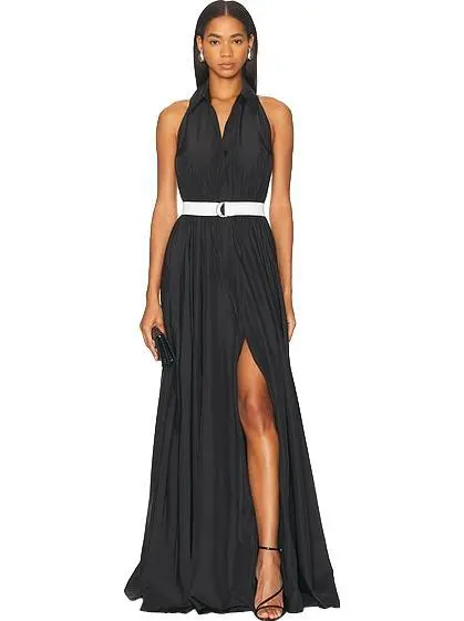 Norma Kamali Halterneck Gown With Optional Belt And Slit - Black