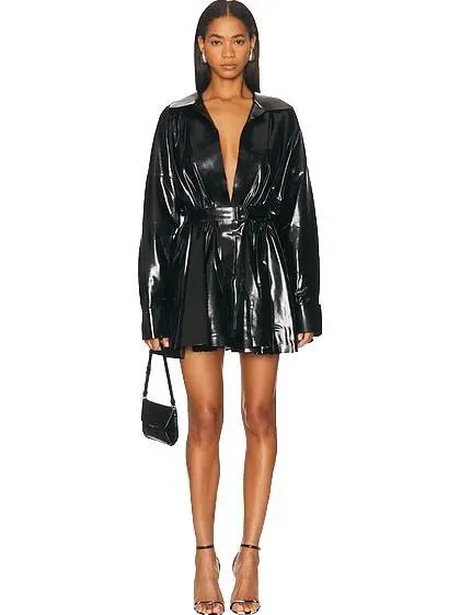 Norma Kamali Oversized Boyfriend Shirt Flared Mini Dress - Black