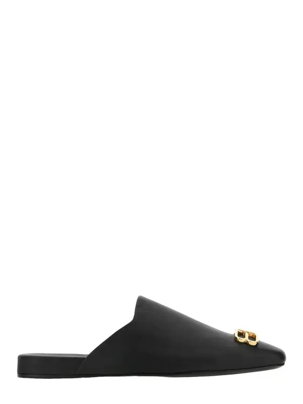 Balenciaga Bb Logo Leather Slippers - Black