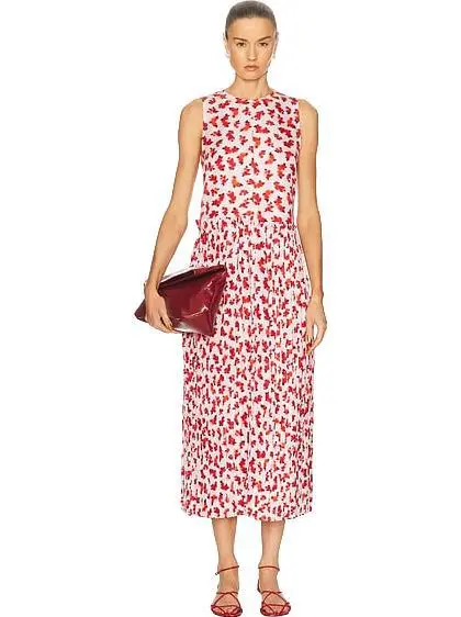 JIL SANDER Printed Pleated Dress - Raspberry Cream