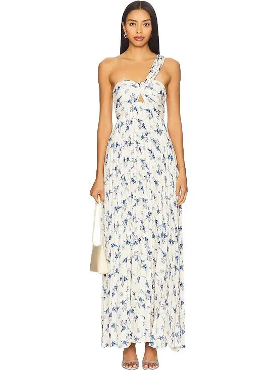 Astr The Label Rasya One-shoulder Maxi Dress - White Blue Floral