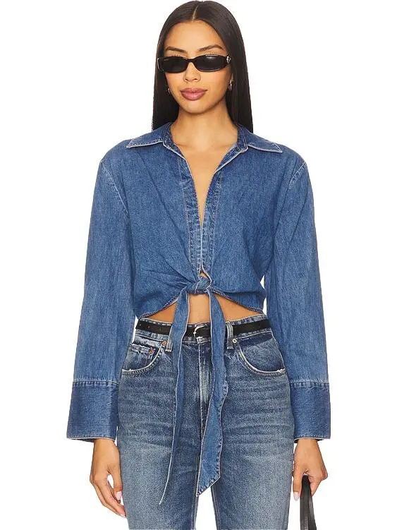 Alice + Olivia Hannon Button Down - Medium Indigo Chambray