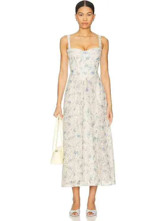 Bardot Adaline Broderie Midi Dress - Blue White