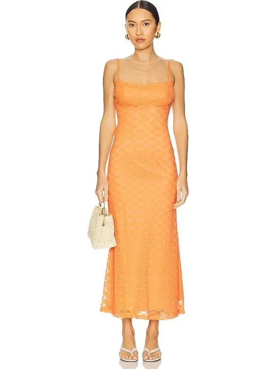 Bardot Adoni Mesh Midi Dress - Orange Sorbet