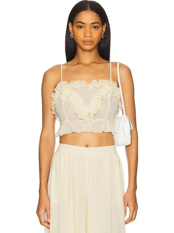 Bardot Alira Frill Detail Crop Top - Soft Beige