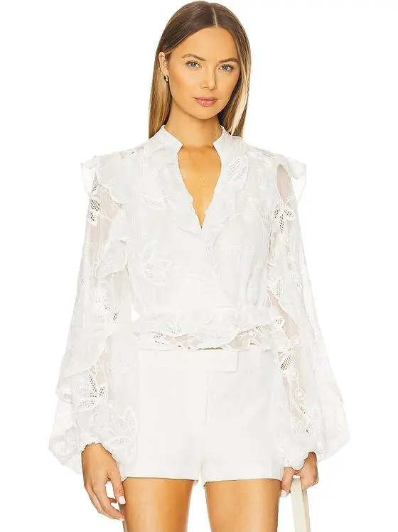 Bardot Frill Embroidered Blouse - Orchid White