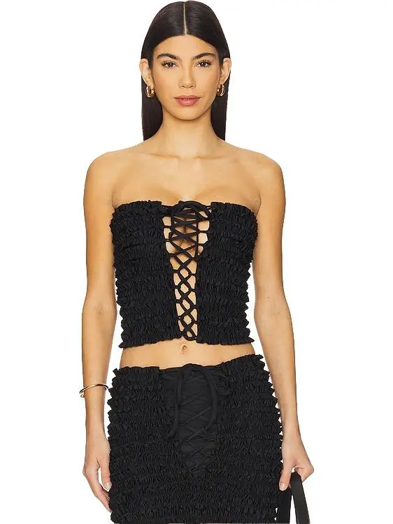 AMOR MIA Ruffled Corset Top - Black