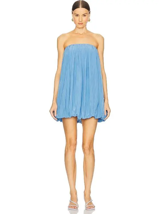 A.L.C. Val Dress Strapless Bubble Hem Ruched Satin - Blue