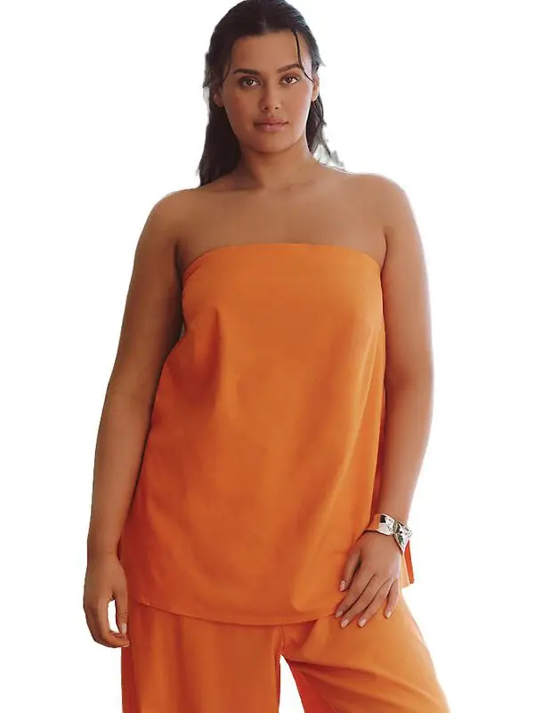 ELOQUII Linen Blend Column Tube Top - Orange