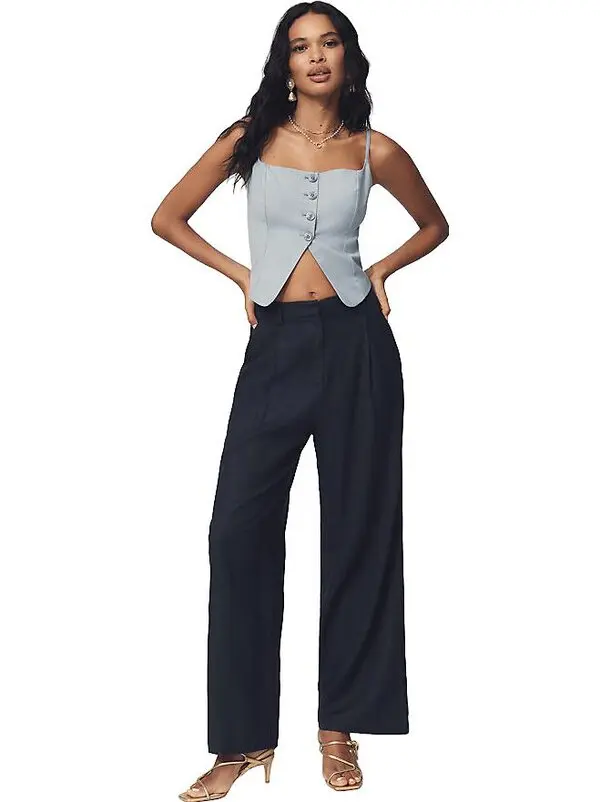 Lioness Petite La Quinta Linen Blend Pleated Pants - Navy
