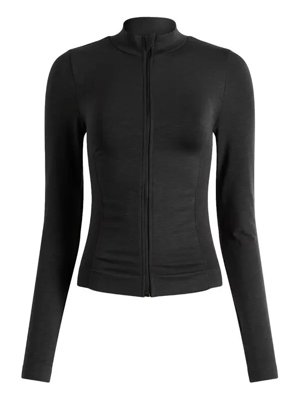 TALA Sculpt Seamless Zip Through Mock Neck Jacket - Black Marl