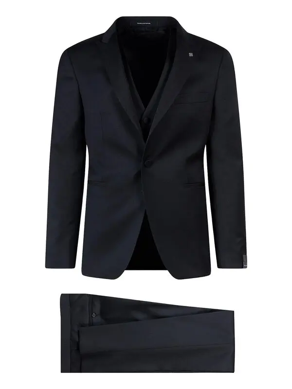 Tagliatore Virgin Wool Tuxedo With Vest - Black
