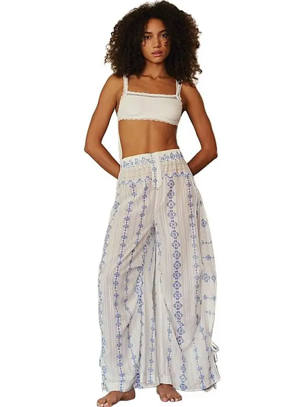 Free People Come Over Printed Pants - Ivory Combo
