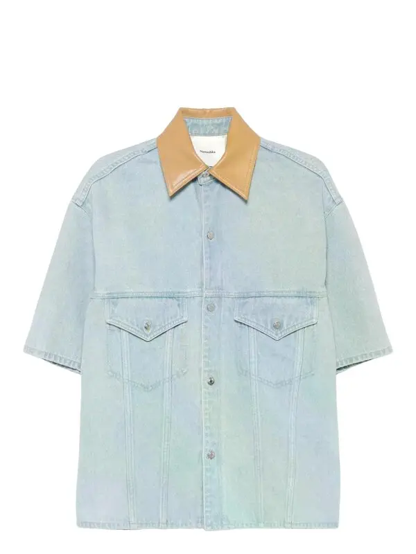 Nanushka Leather-collar Denim Shirt - Blue
