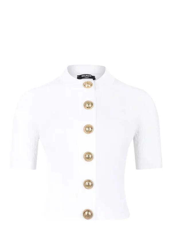 Balmain Ribbed Buttoned Top - White