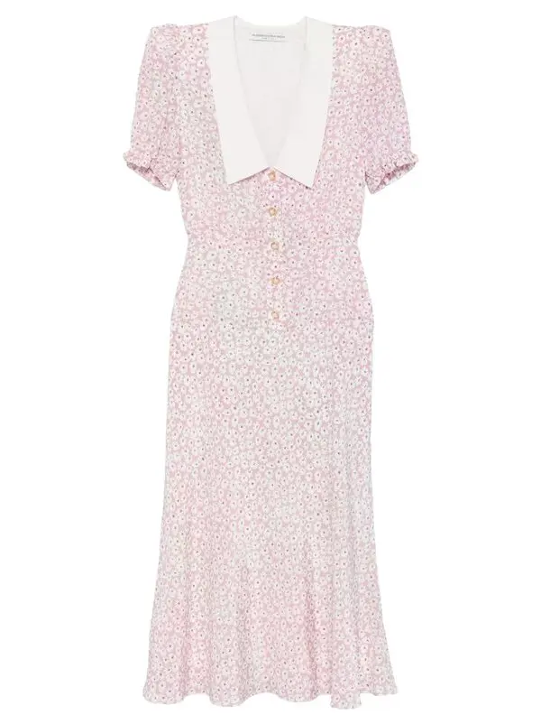 Alessandra Rich Floral Print Midi Dress - Pink