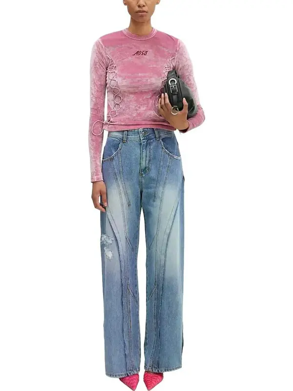 Andersson Bell Lace-up Velvet Top - Pink