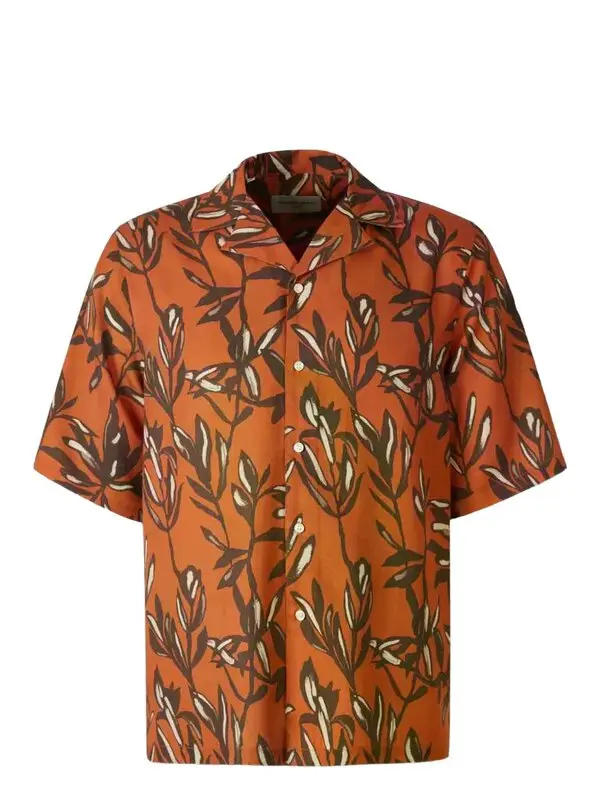 Officine Générale Eren Leaf-print Short-sleeves Shirt - Orange
