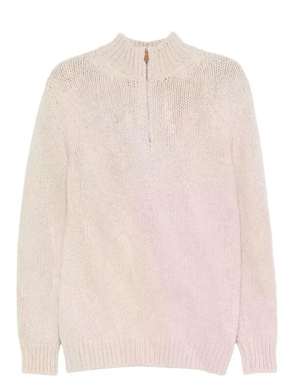 Eleventy Half-zip Wool Sweater - Neutrals