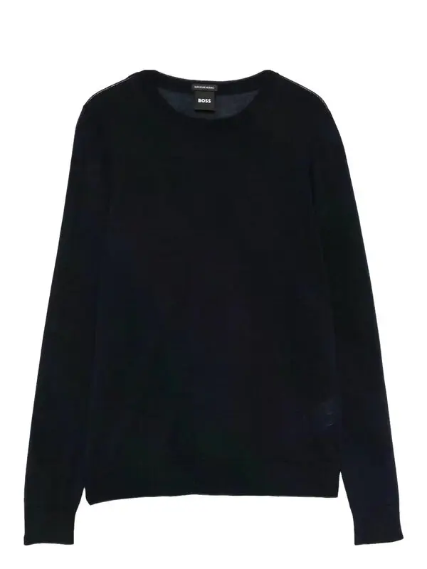 BOSS Virgin Wool Crew Neck Sweater - Blue
