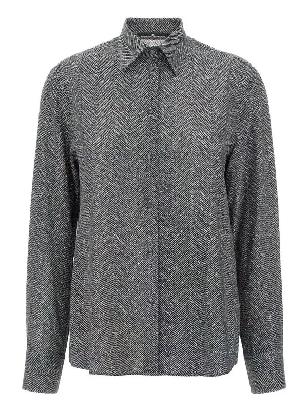 Ermanno Scervino Rhinestone-embellished Herringbone Shirt - Grey