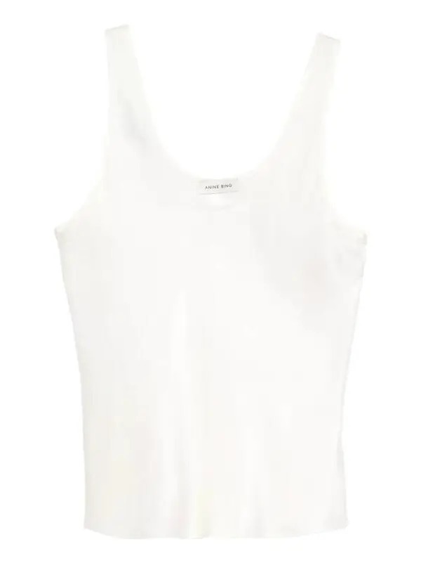 ANINE BING Silk Scoop-neck Top - White