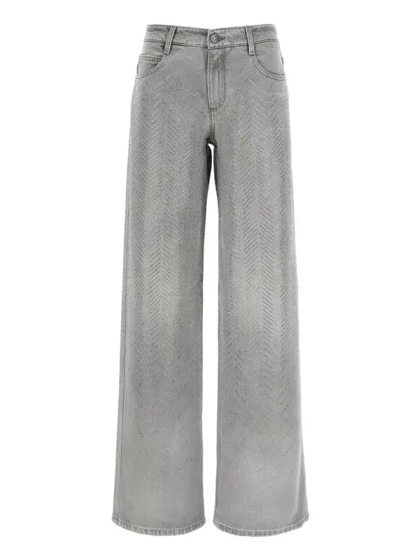 Ermanno Scervino Rhinestone-embellished Chevron Cotton Jeans - Grey