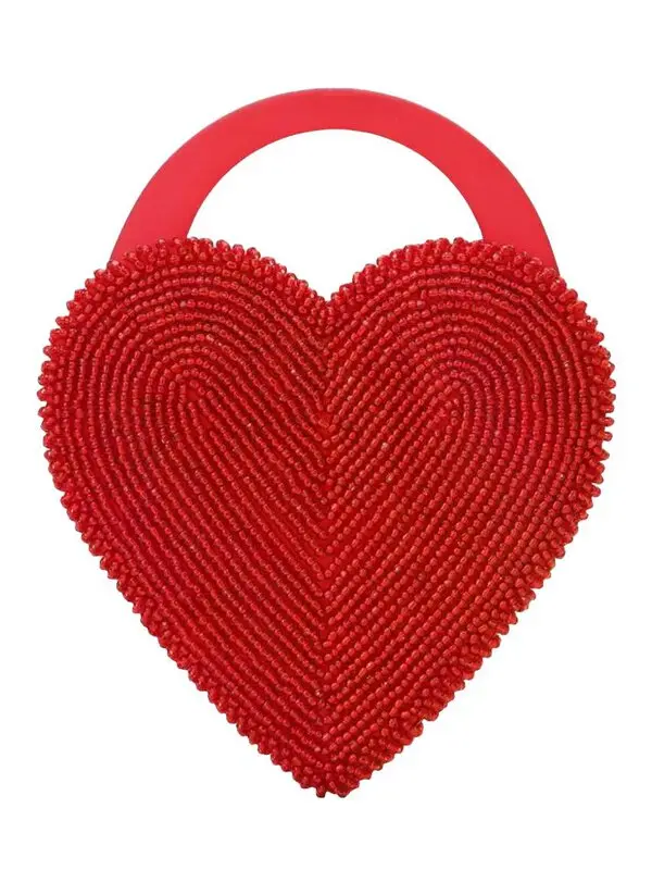 VANINA Reine De Coeur Beaded Heart Clutch Bag - Red