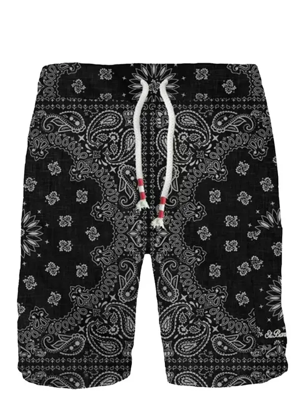 MC2 SAINT BARTH Paisley-print Drawstring Shorts - Black